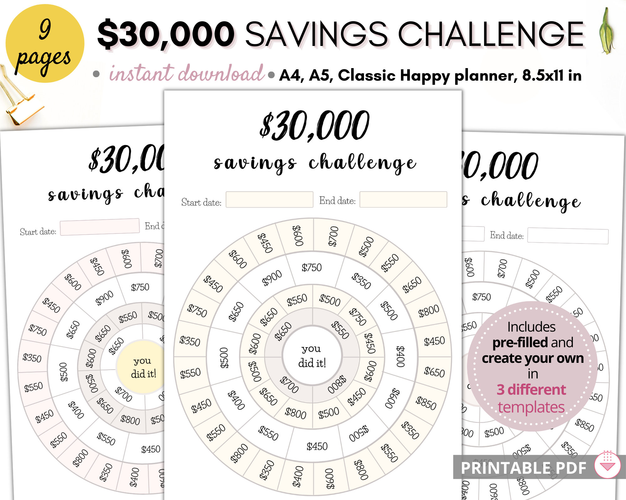 30K Savings Challenge Savings Tracker Saving Challenge - Etsy