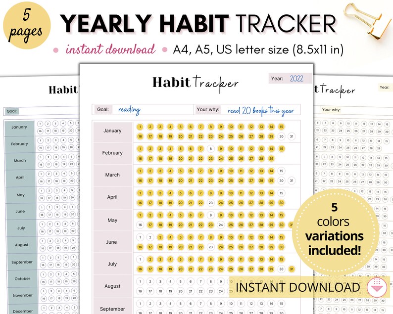Monthly Habit Tracker Printable Yearly Habit Tracker Habit - Etsy