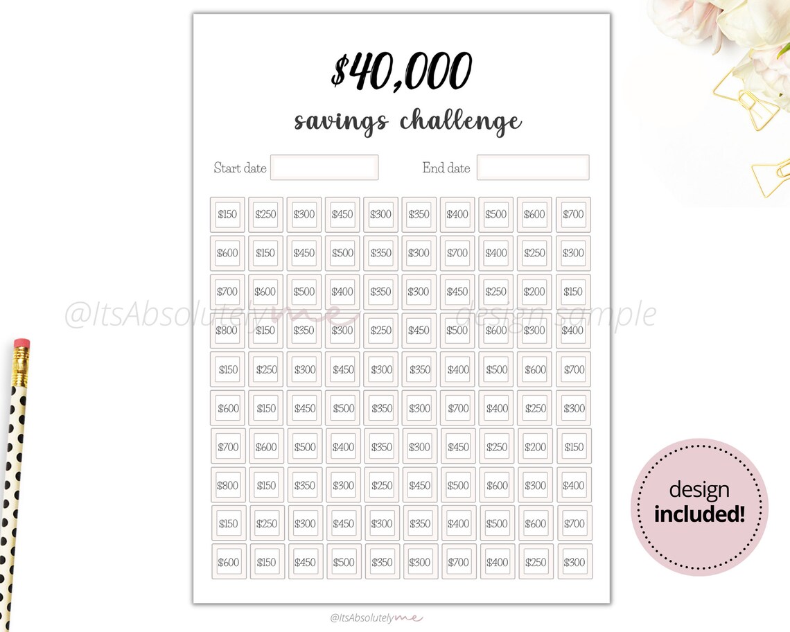40K Tracker Savings Challenge Money Challenge Saving - Etsy