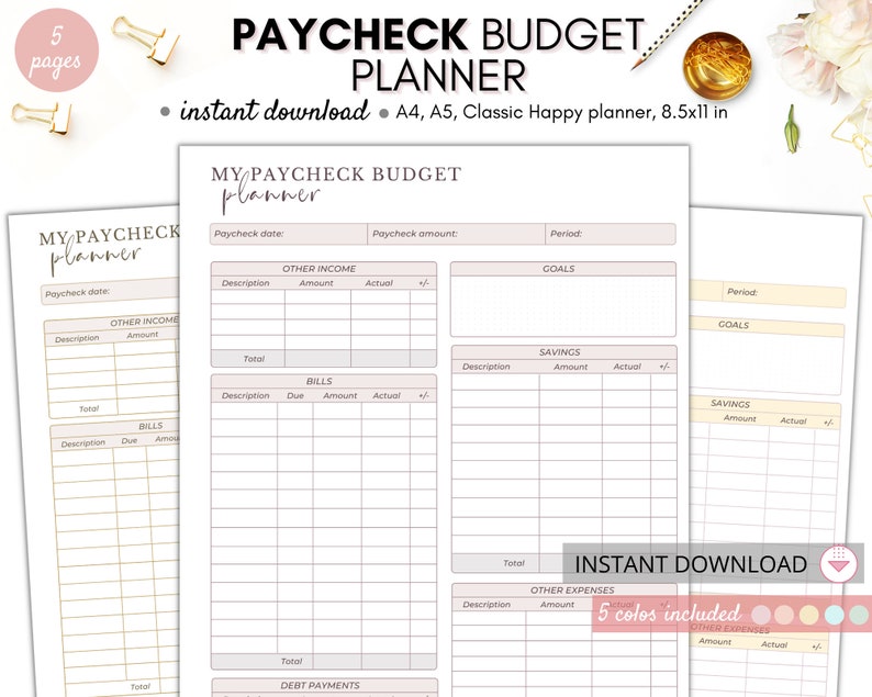 Paycheck Budget Printable Paycheck Tracker Budget by - Etsy