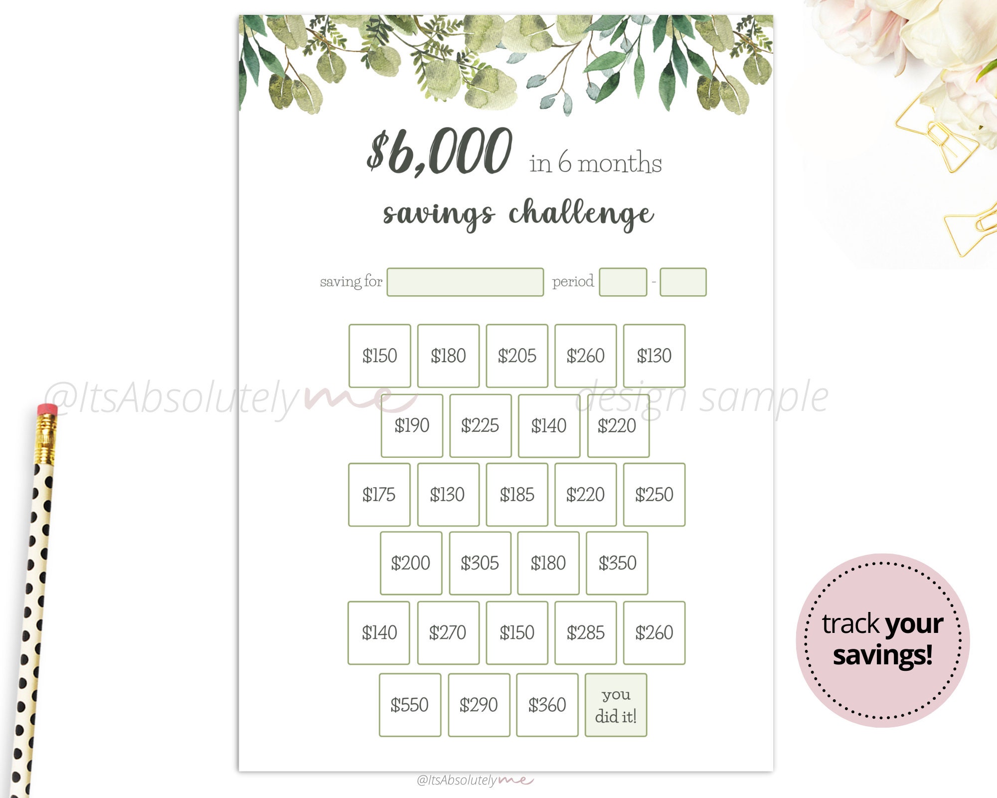 6,000 Savings Challenge in 26 Weeks, Savings Tracker, 6,000 Monthly ...
