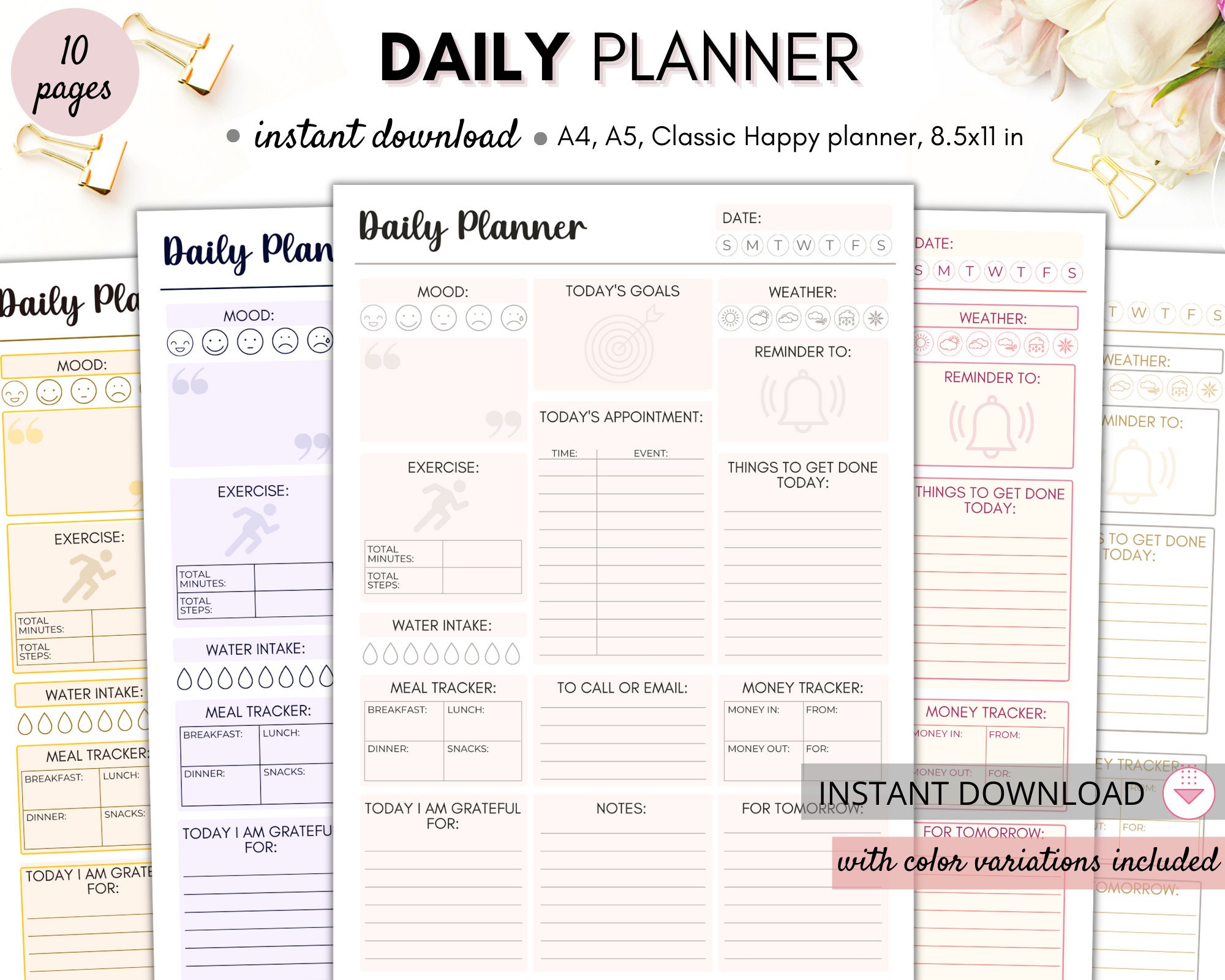 Undated Daily Planner, Daily Routine Planner, 1 Page Daily Planner ...