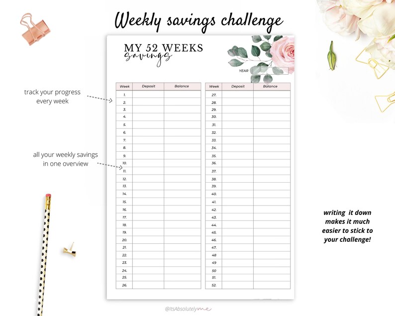 Savings Challenge Savings Tracker Savings Template Savings - Etsy