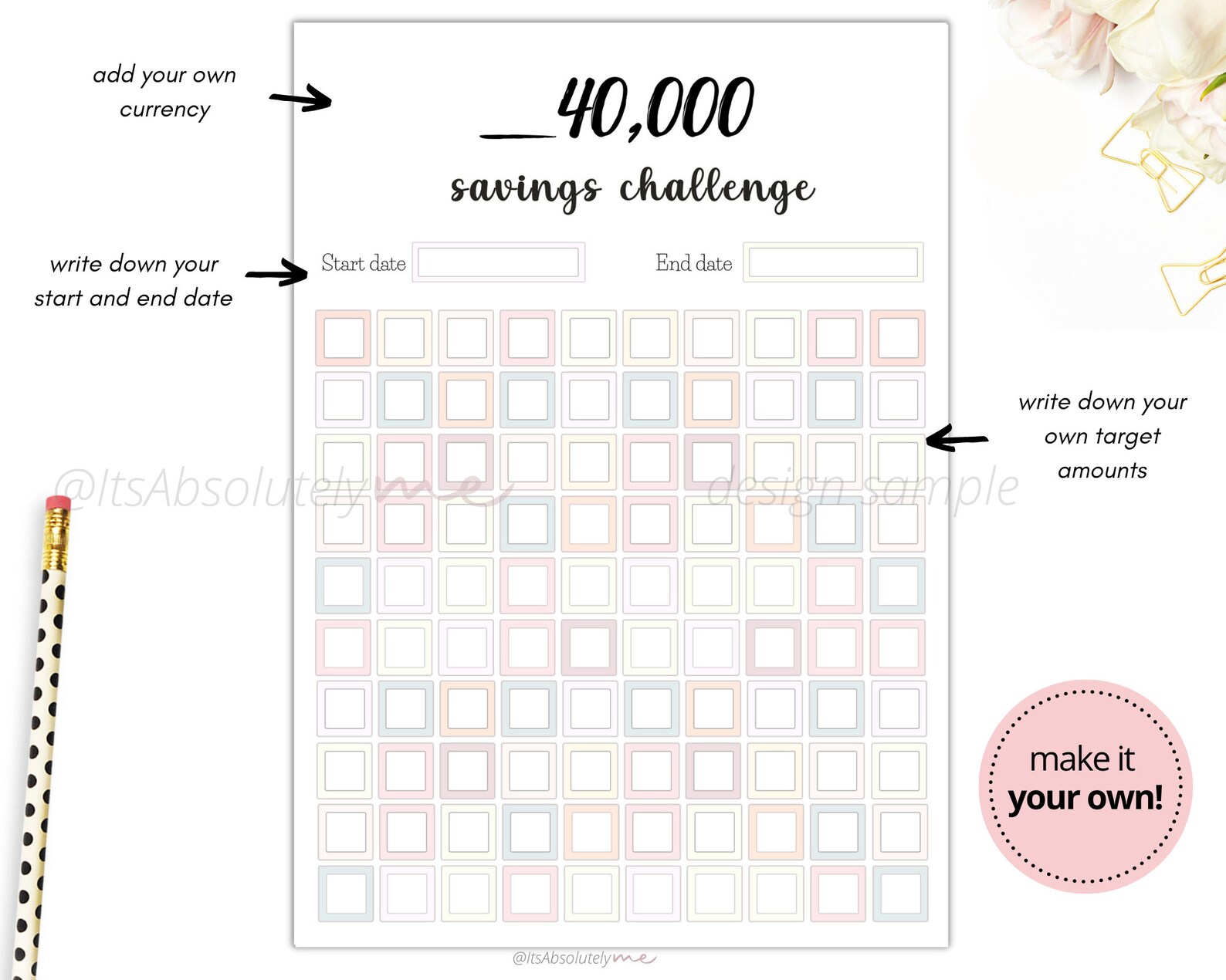 40K Tracker, Savings Challenge, Money Challenge, Saving Challenge ...