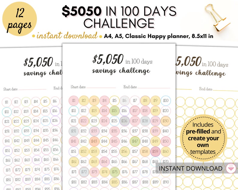 5050 Savings Challenge, 5000 in 100 Days, 5k in 100 Days Challenge ...
