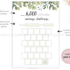6,000 Savings Challenge in 26 Weeks, Savings Tracker, 6,000 Monthly ...