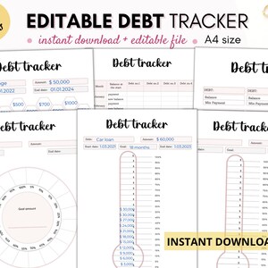 Editable Debt Tracker, Debt Snowball, Debt Thermometer, Debt Payoff ...