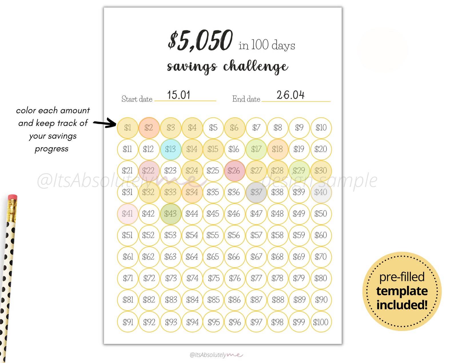 5050 Savings Challenge, 5000 in 100 Days, 5k in 100 Days Challenge ...