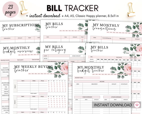Bill Tracker Monthly Bill Tracker Bill Organizer With - Etsy