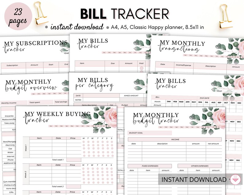Bill Tracker Monthly Bill Tracker Bill Organizer With - Etsy