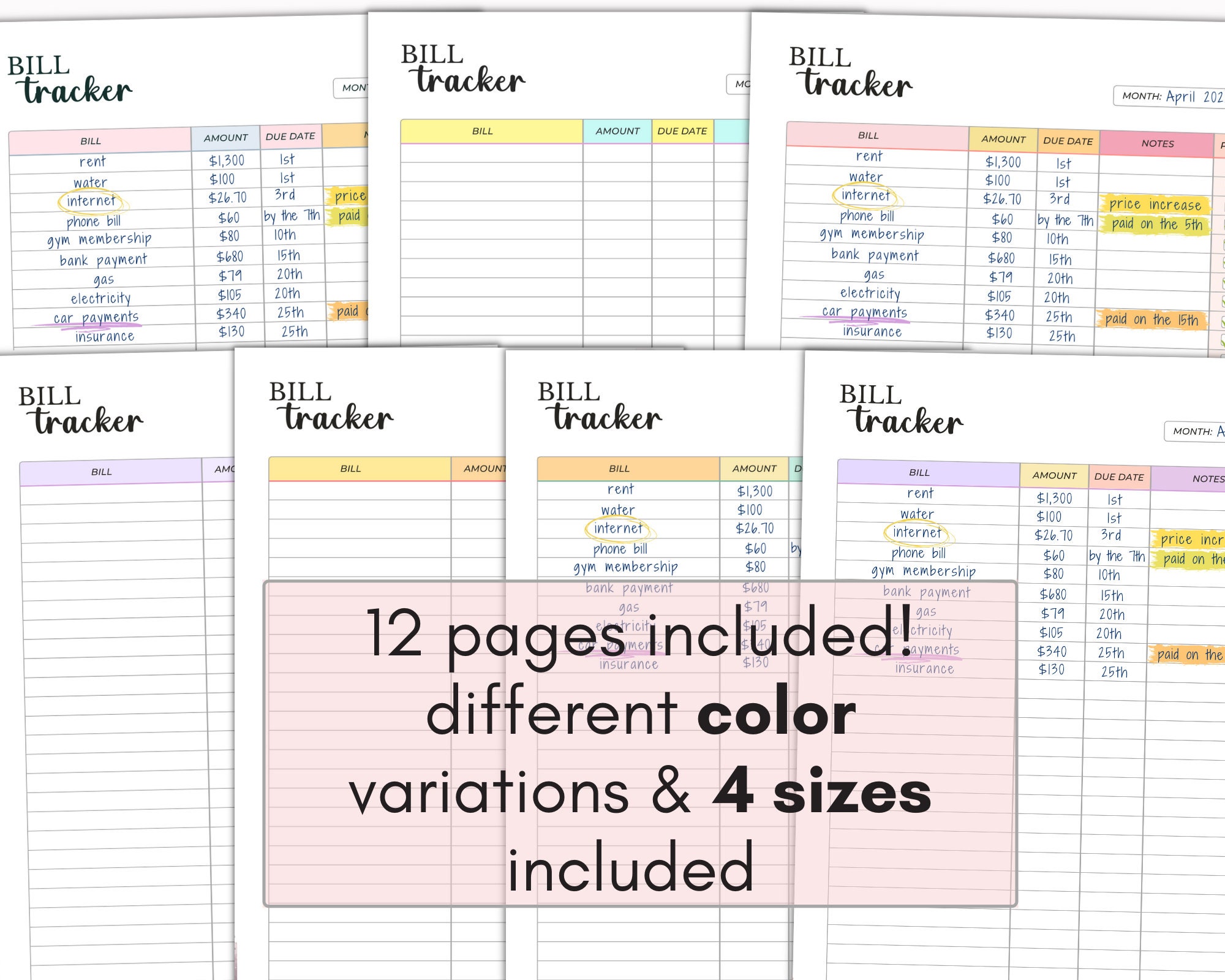 Bill Tracker, Bill Tracker Printable, Bill Checklist, Bill Organizer ...