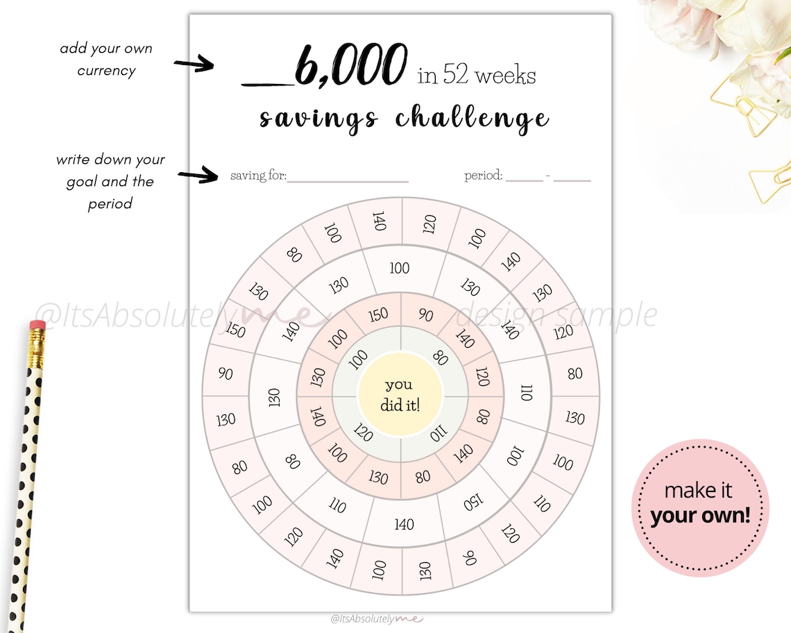 6K Savings Challenge Savings Tracker 6000 Monthly Savings | Etsy