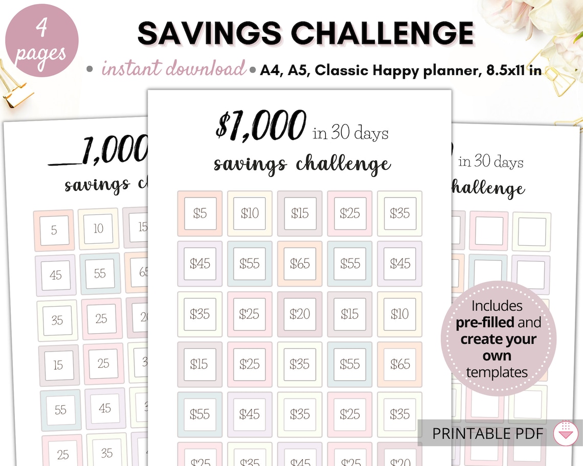 1000 Savings Challenge Savings Tracker 1000 Monthly - Etsy