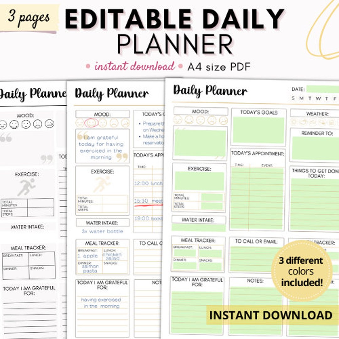 Digital Daily Planner Template, Daily Planner Digital, Daily Planner ...