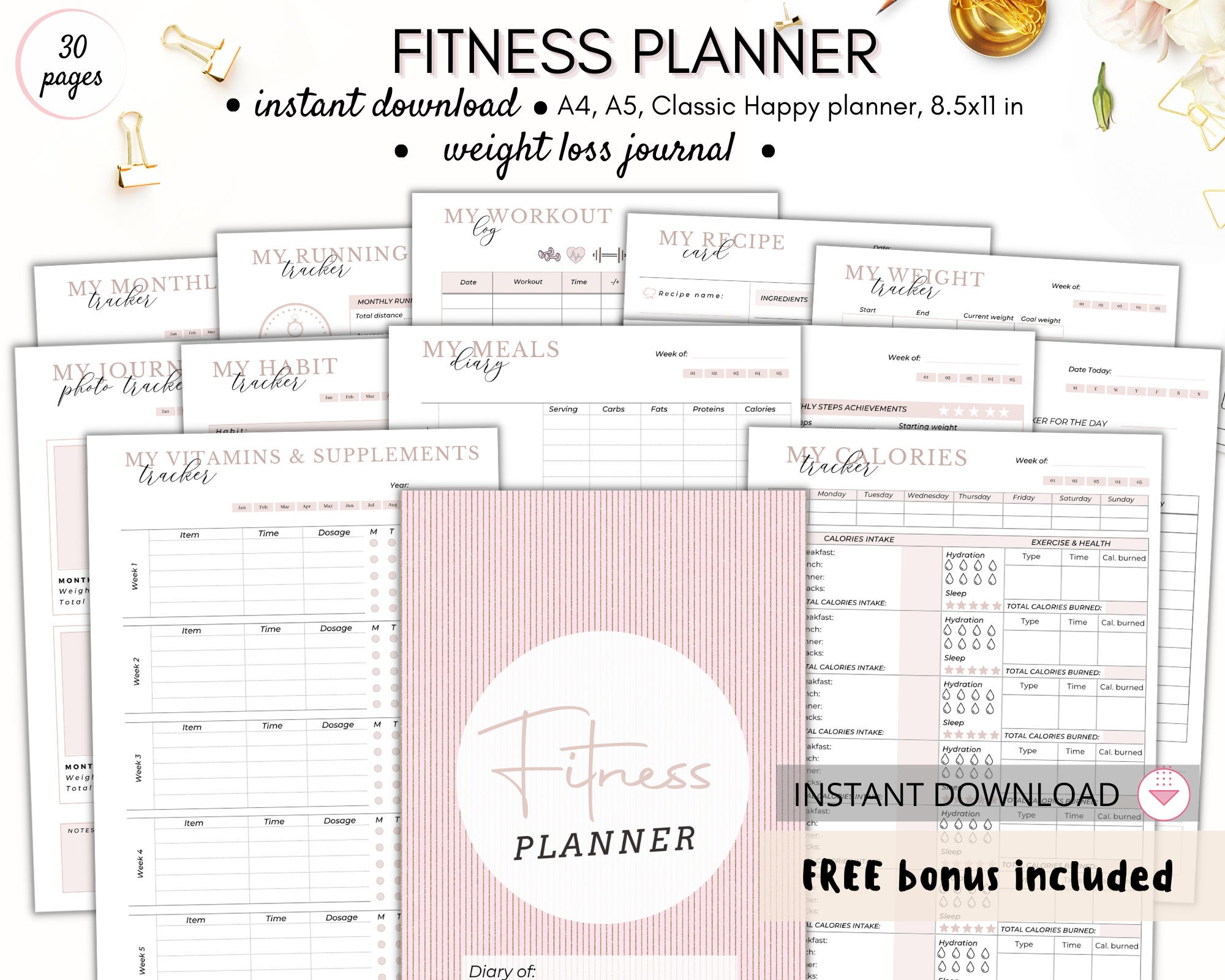 Weight Loss Journal, Fitness Planner Printable, Fitness Journal With ...