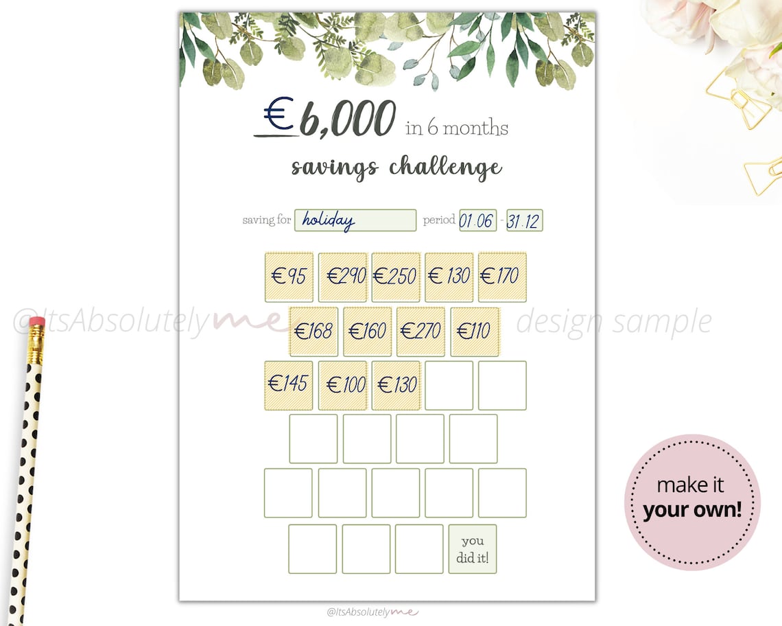 6,000 Savings Challenge in 26 Weeks, Savings Tracker, 6,000 Monthly ...