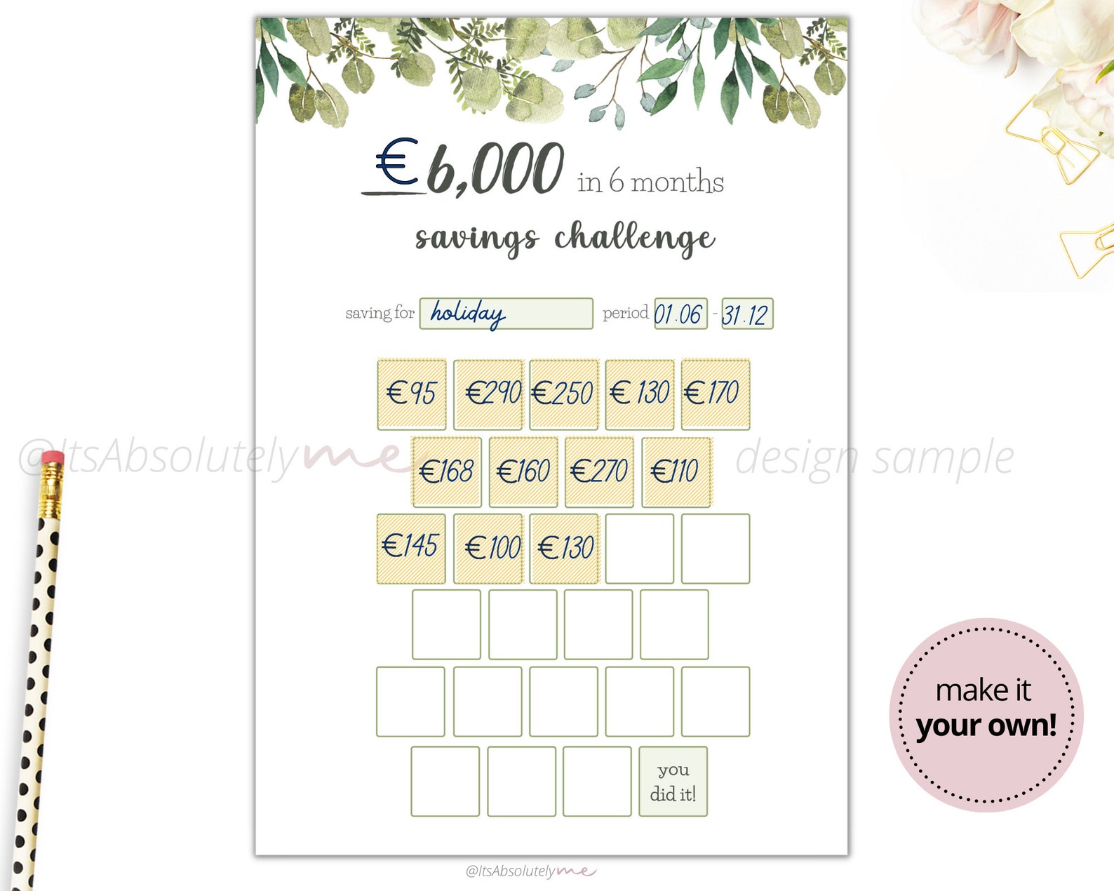 6,000 Savings Challenge in 26 Weeks, Savings Tracker, 6,000 Monthly ...