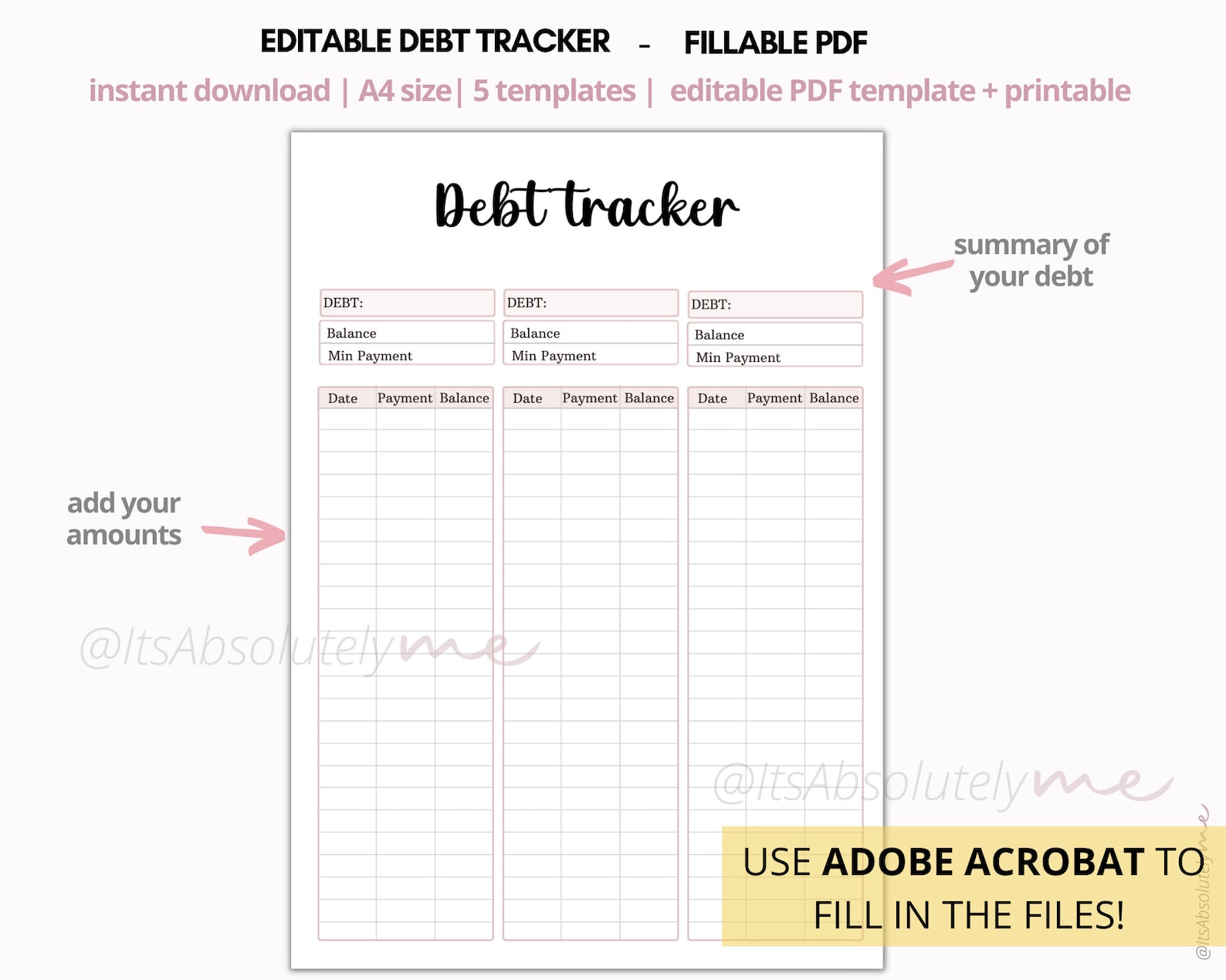 Editable Debt Tracker, Debt Snowball, Debt Thermometer, Debt Payoff ...