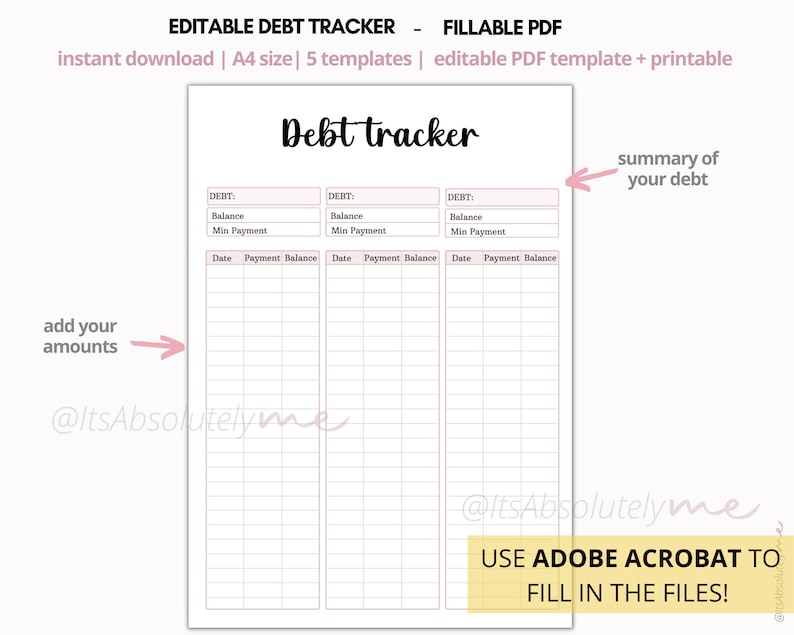 Editable Debt Tracker, Debt Snowball, Debt Thermometer, Debt Payoff ...