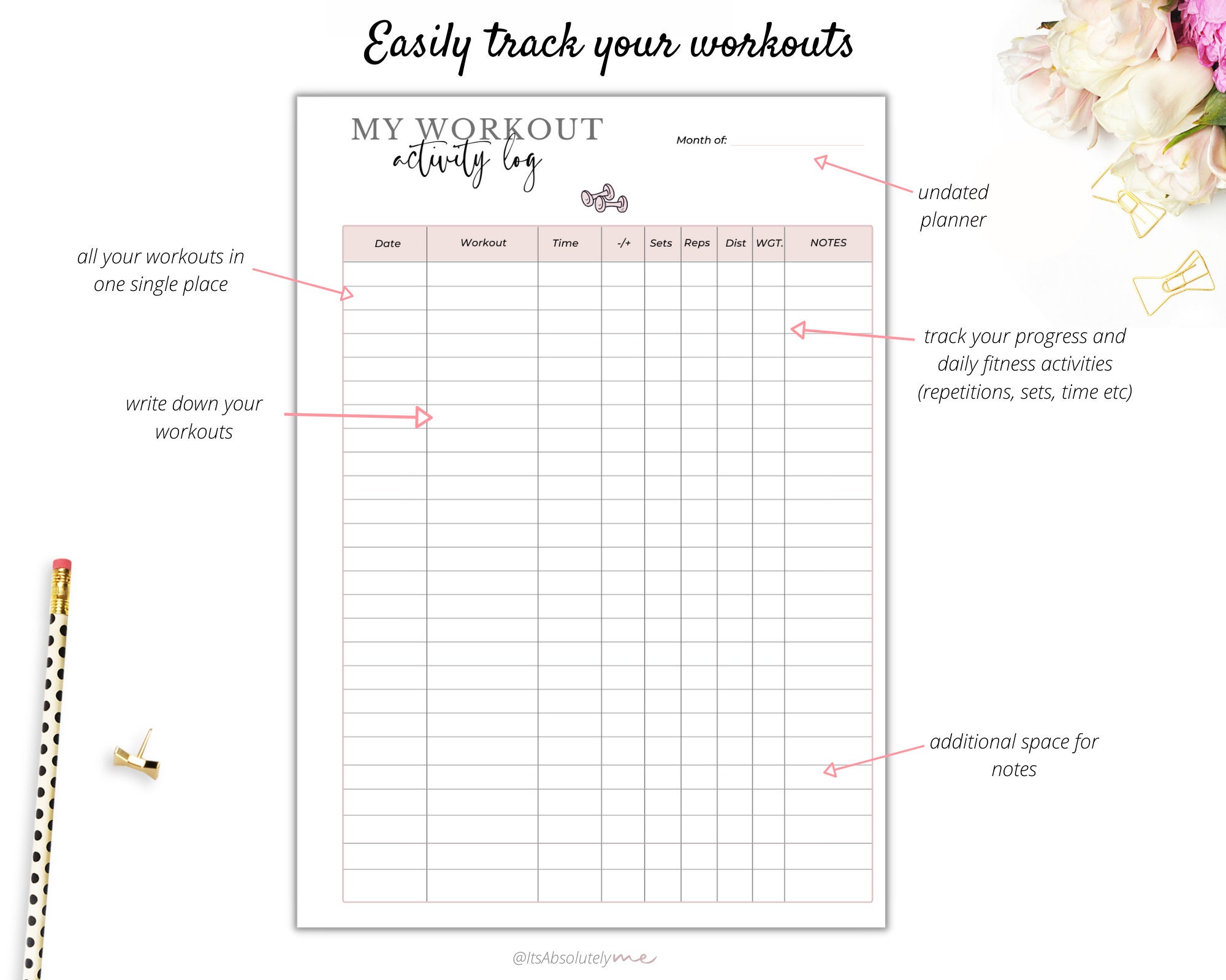 Workout Tracker, Workout Plan, Workout Calendar, Fitness Journal ...