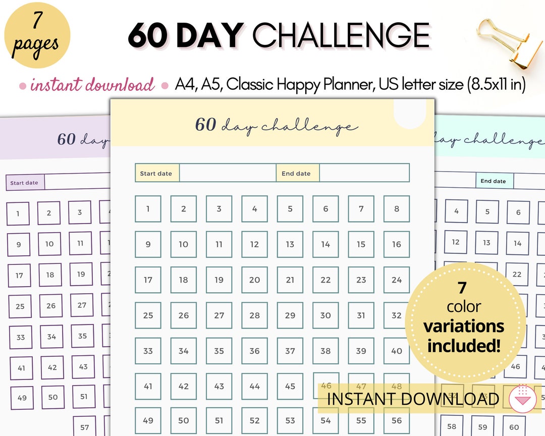 60 Day Challenge Habit Tracker Goal Setting Progress - Etsy