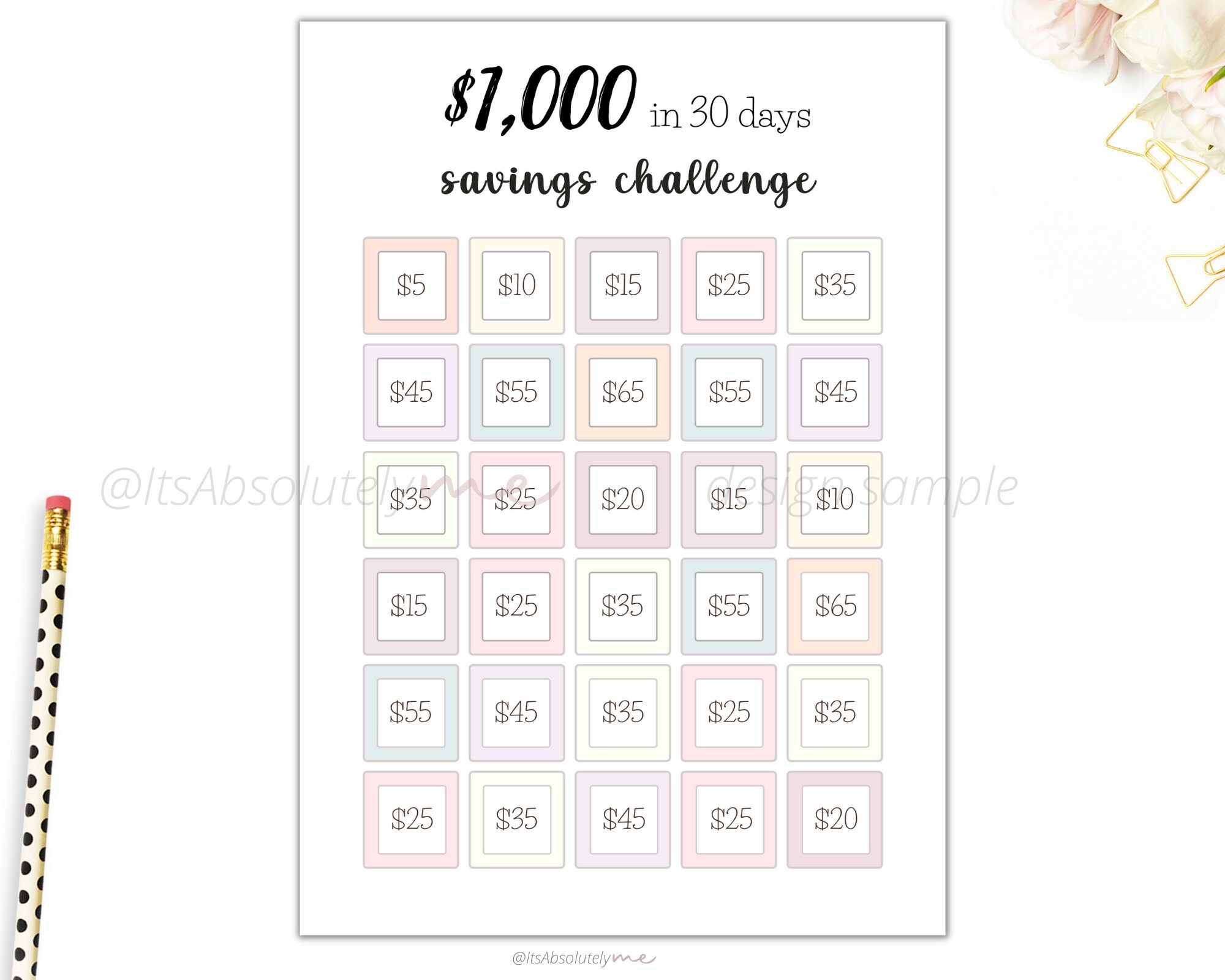 1,000 Savings Challenge, Savings Tracker, 1,000 Monthly Savings ...