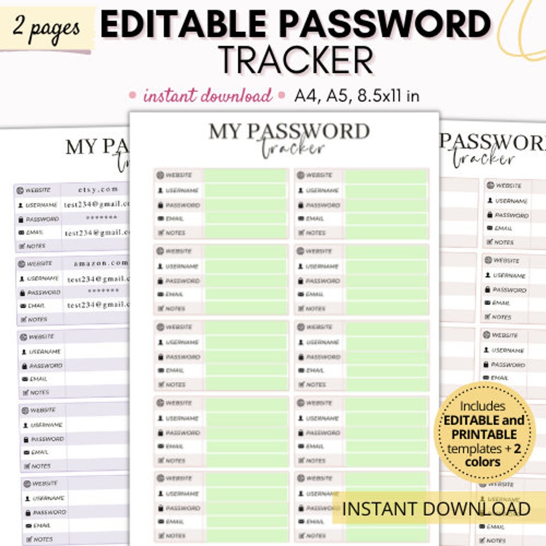 Password Tracker, Digital Password Tracker, Password Tracker Printable ...