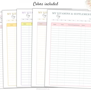 Vitamin Chart, Medication Chart, Medicine Log, Vitamin Organizer ...