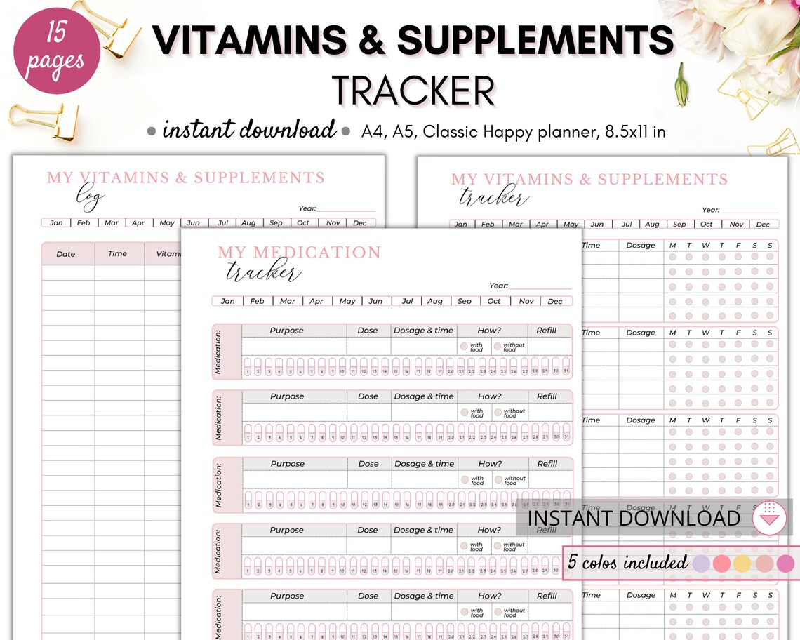 Vitamin Chart Medication Chart Medicine Log Vitamin - Etsy
