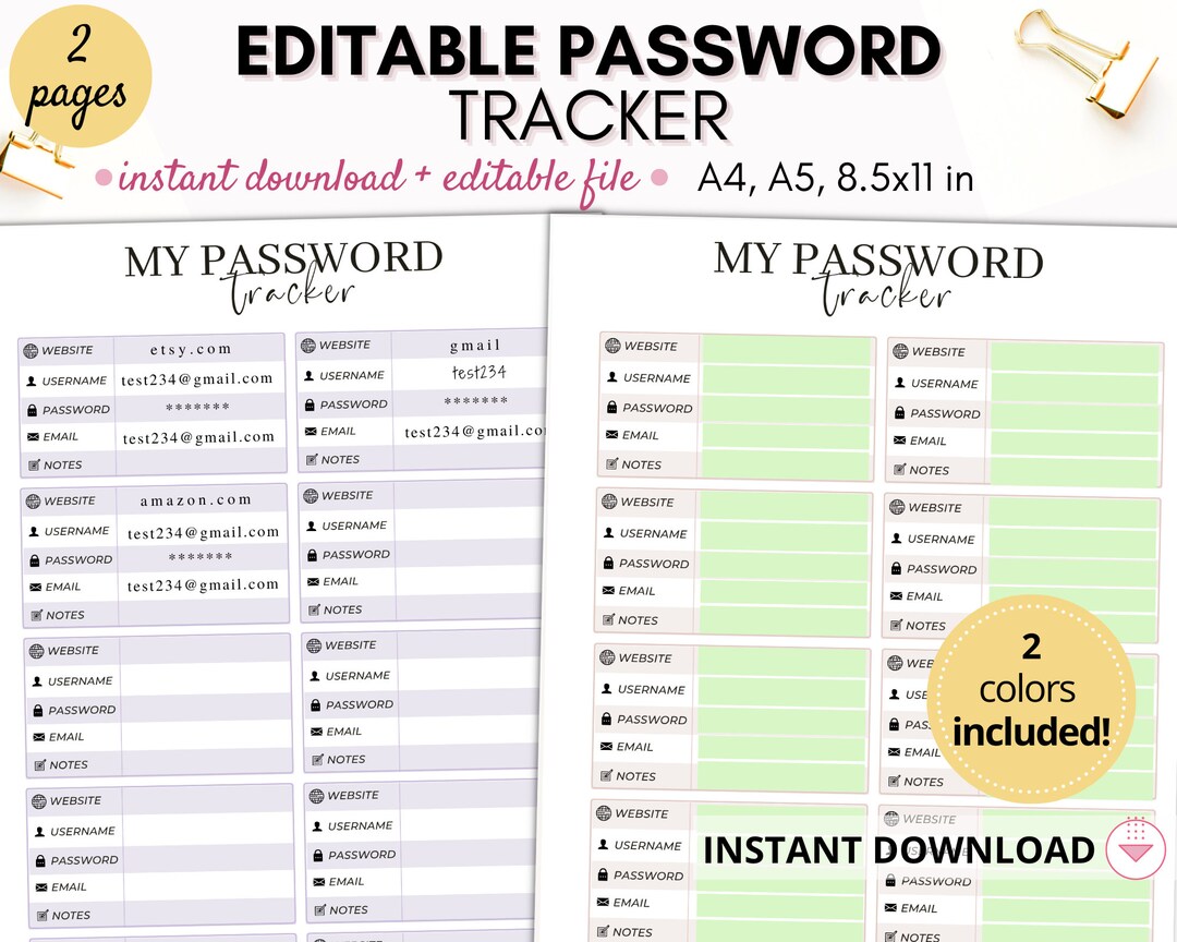 Password Tracker Digital Password Tracker Password Tracker - Etsy