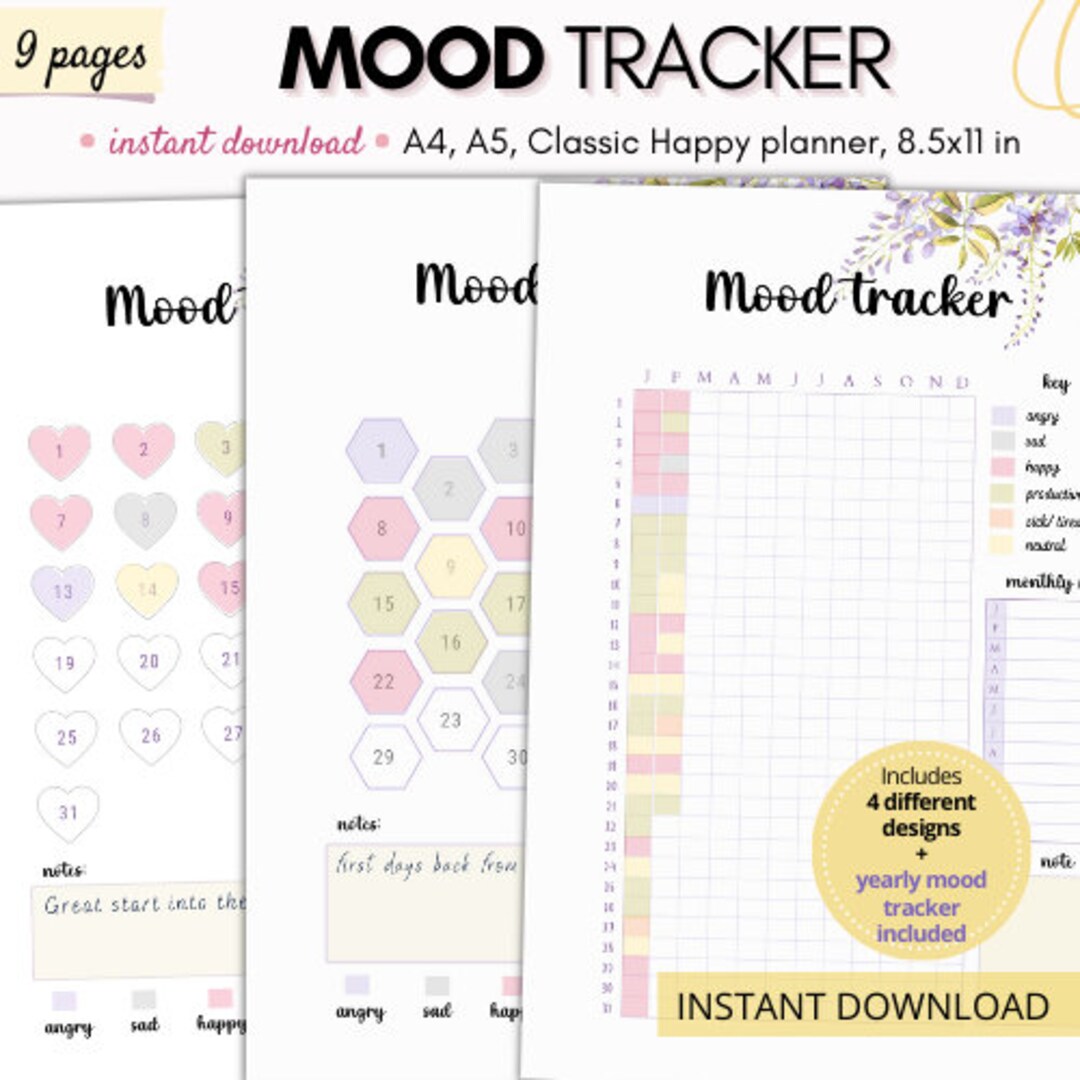 Mood Tracker, Mood Journal, Monthly Mood Tracker, Emotions Tracker ...