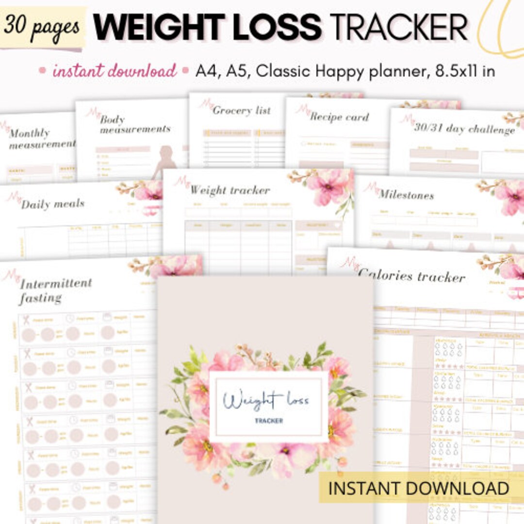 Weight Loss Journal, Weight Loss Tracker, Weight Loss Tracker Printable ...