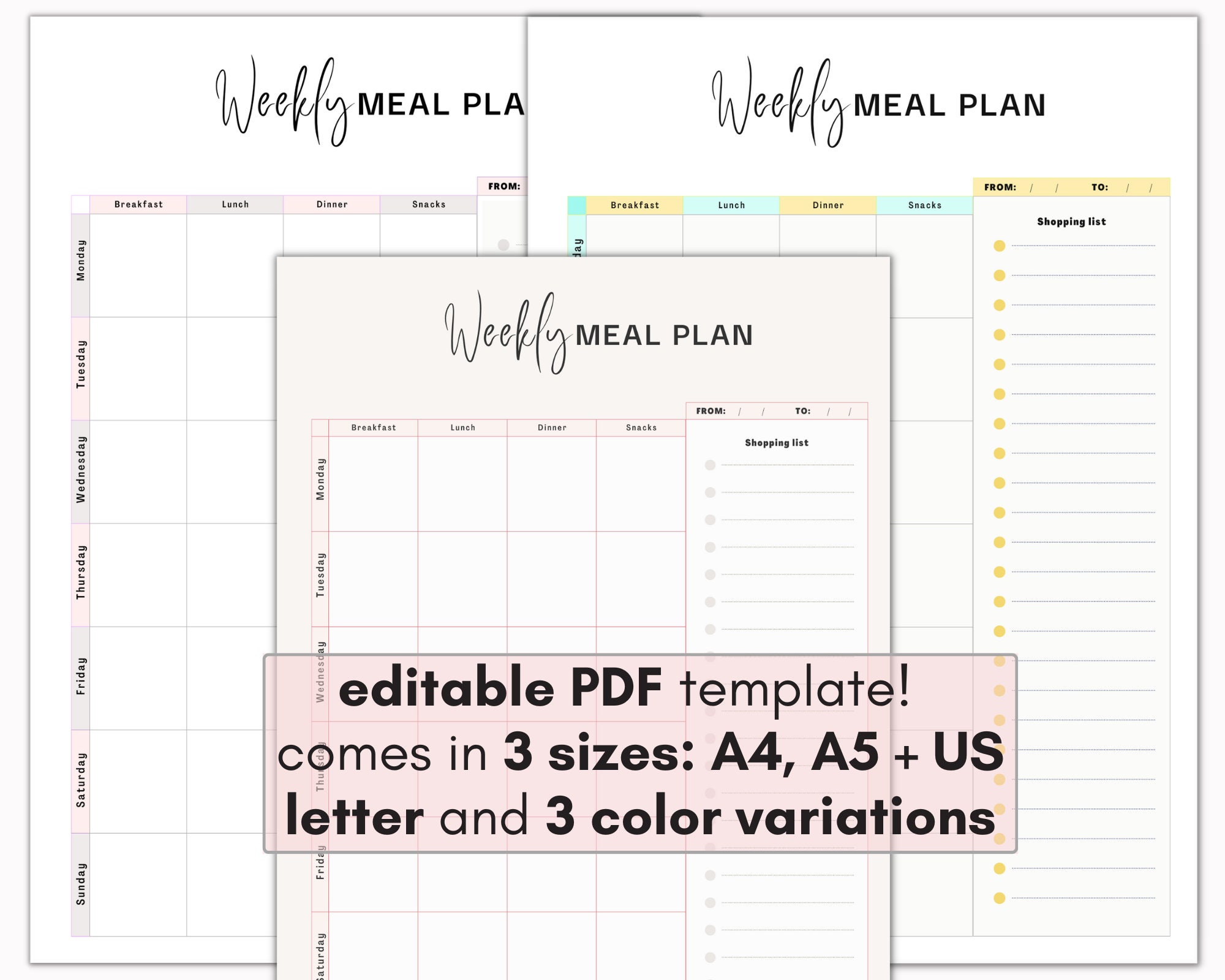 Weekly Meal Planner Editable, Meal Plan Template, Digital Meal Planner ...