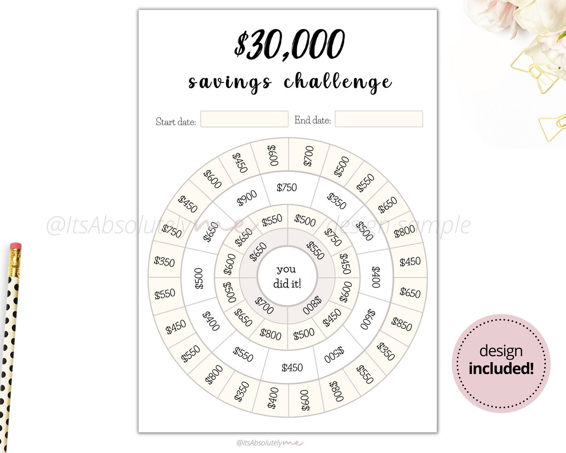 30K Savings Challenge Savings Tracker Saving Challenge | Etsy