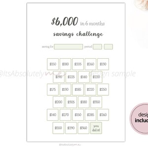 6,000 Savings Challenge in 26 Weeks, Savings Tracker, 6,000 Monthly ...