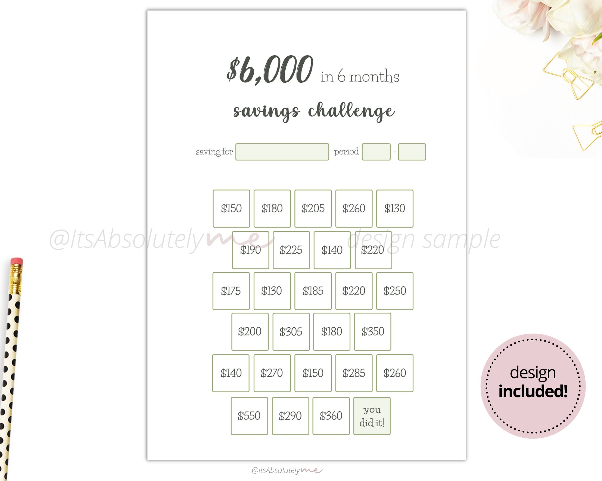 6000 Savings Challenge in 26 Weeks Savings Tracker 6000 - Etsy