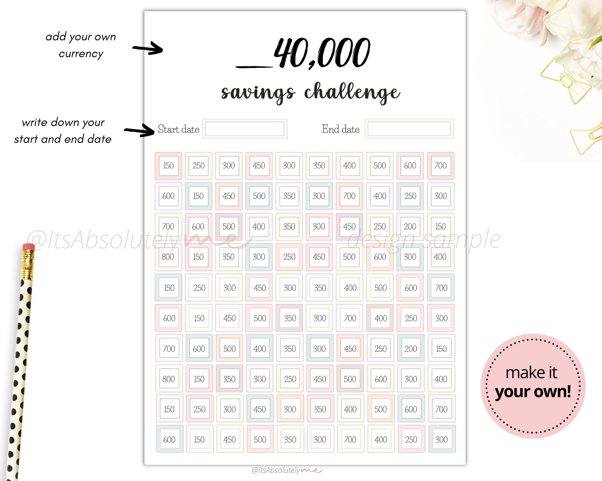 40K Tracker Savings Challenge Money Challenge Saving - Etsy