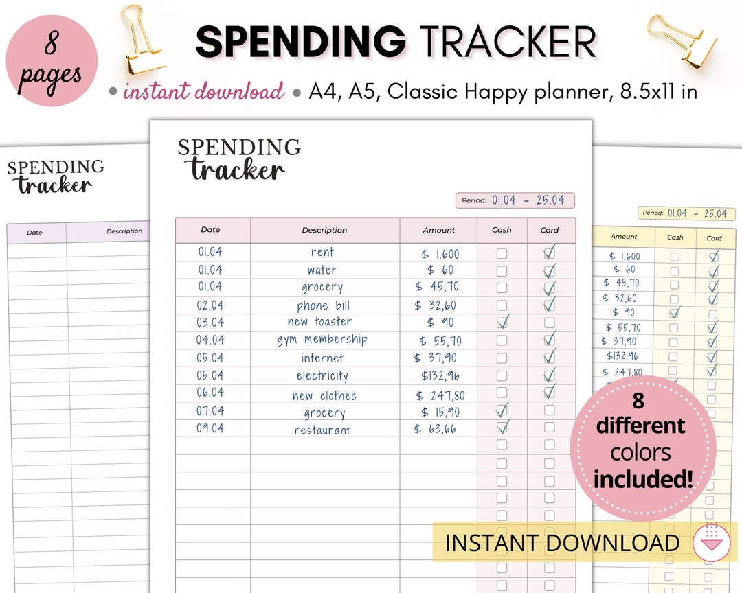 Spending Tracker, Spending Log, Expense Tracker, Spending Tracker ...