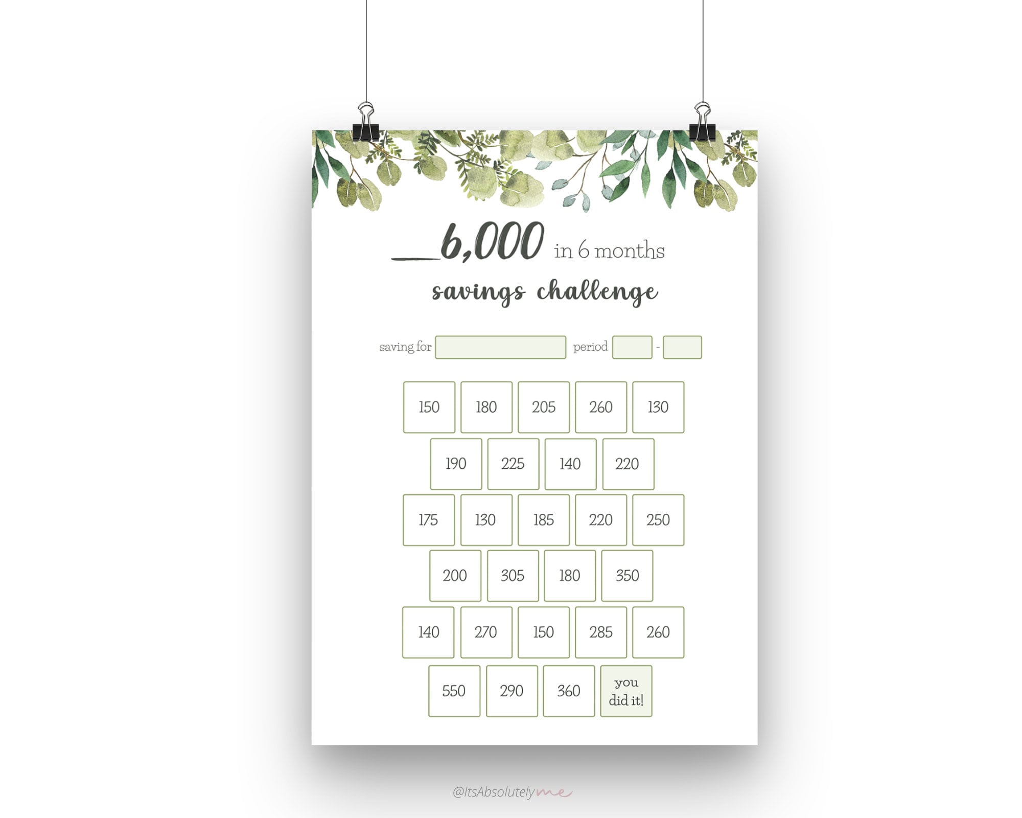 6000 Savings Challenge in 26 Weeks Savings Tracker 6000 - Etsy