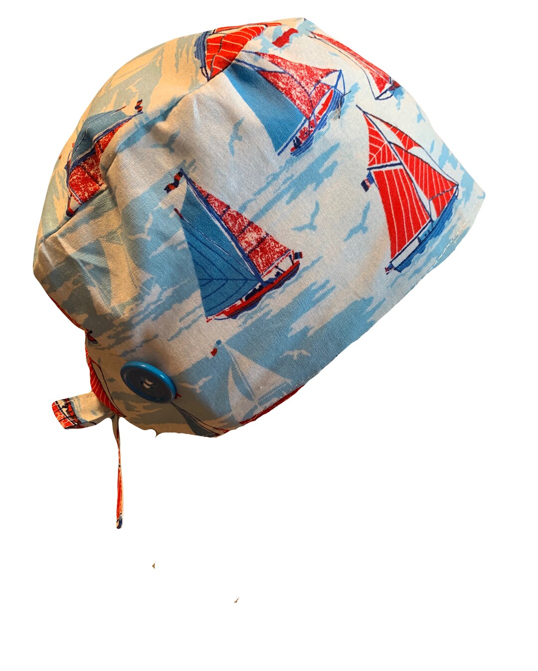 Boats Scrub Hat, Greys Anatomy Nurse Cap, Surgical Tie Cap With Buttons ...