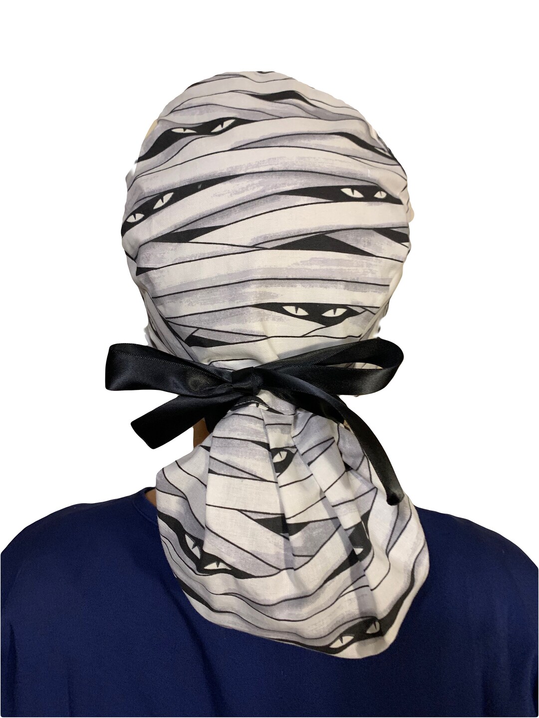Mummy SATIN Lined Halloween Scrub Cap, Medical Long Hair Ponytail Hat ...