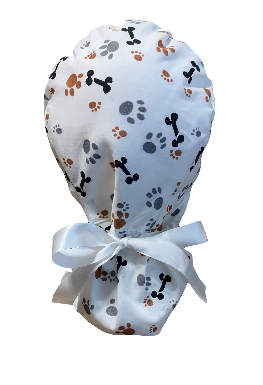Puppy Dog Bones Paws Hat SATIN or COTTON LINED Medical Cap Long Hair ...