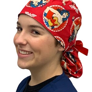 Batman Wonder Woman Scrub Cap Medical Hair Protection Hat, Cotton Lined ...