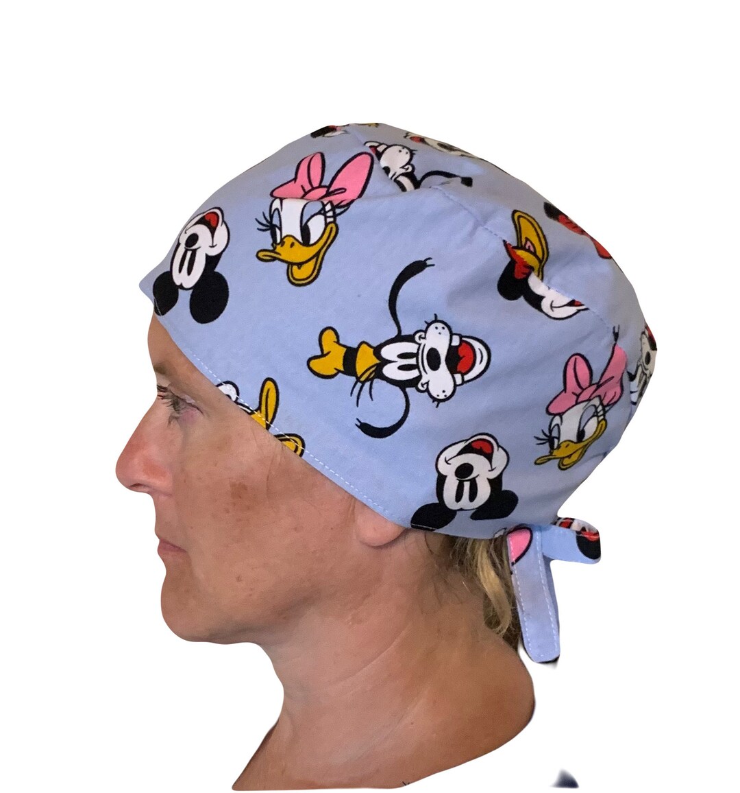 Mickey Mouse Daisy Disney Donald Duck Goofy Minnie Tie Back Scrub Cap ...