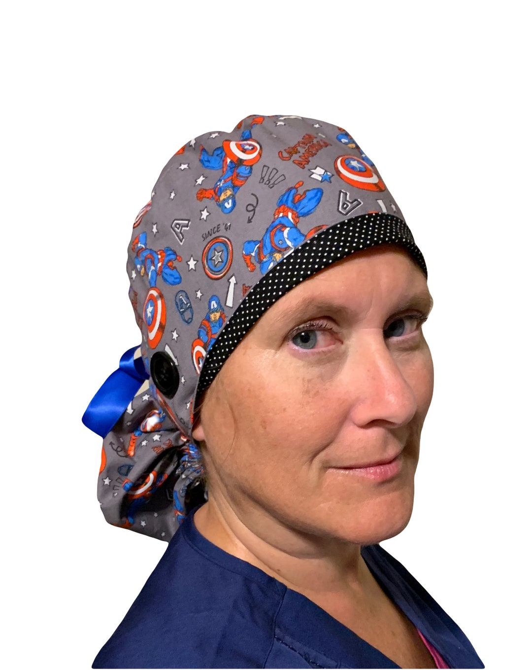 Captain America Surgical Cap SATIN or Cotton LINED Ponytail Nurse ...