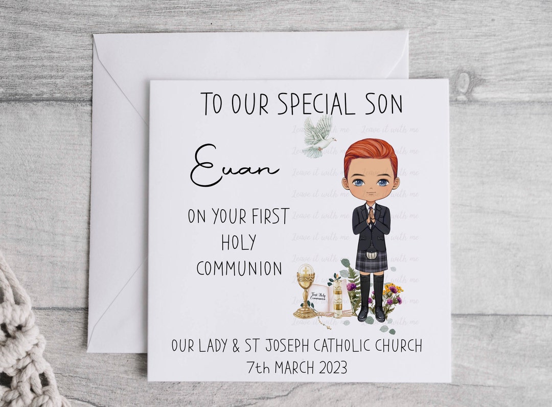 Personalised First Holy Communion Card Scottish Kilt Tartan Kilt First ...