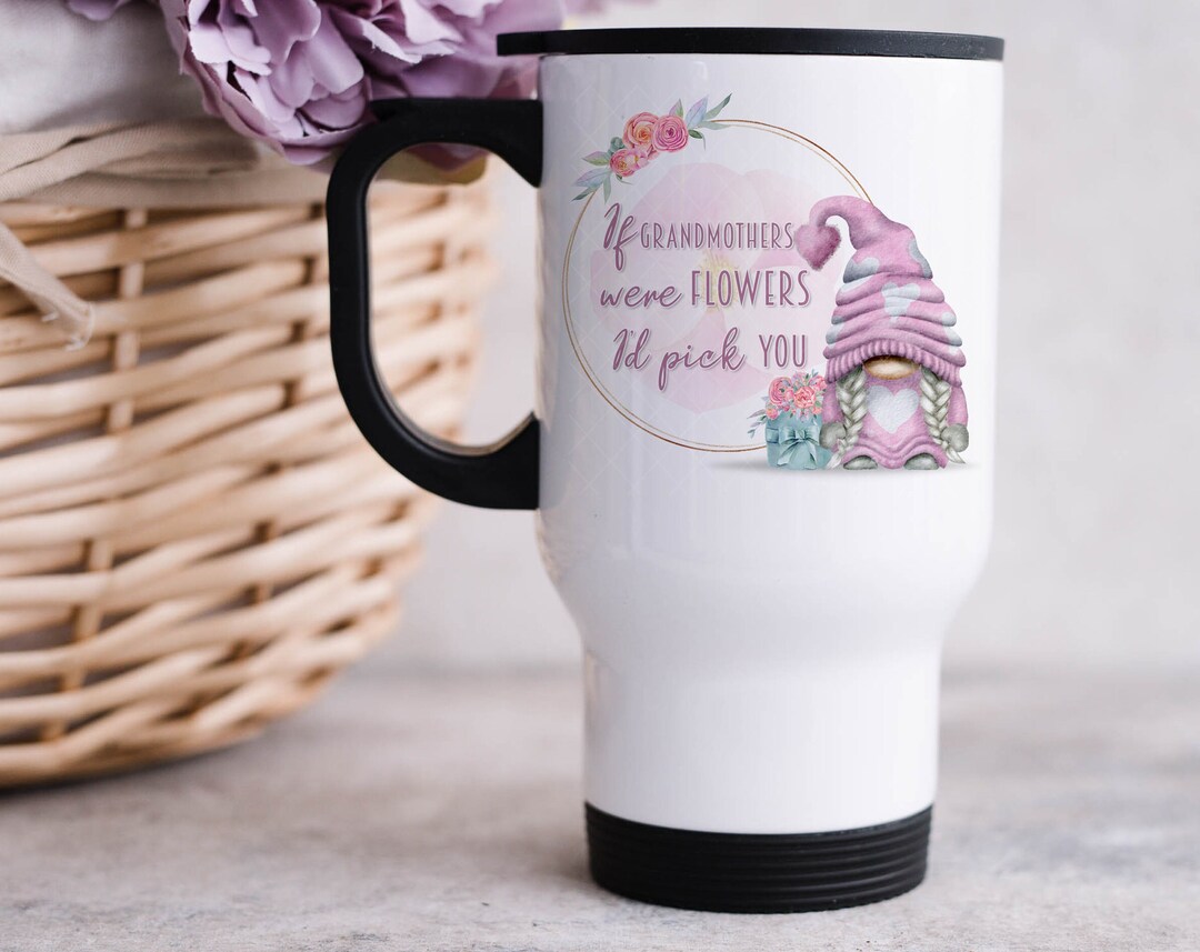 Personalised Gonk Travel Mug | Mother's Day Travel Mug | Pink Flowery ...