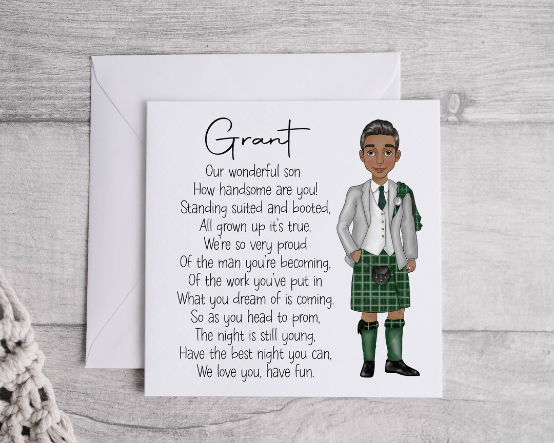 Tartan Kilt Personalised Prom Card | Scottish Prom Card for Son ...