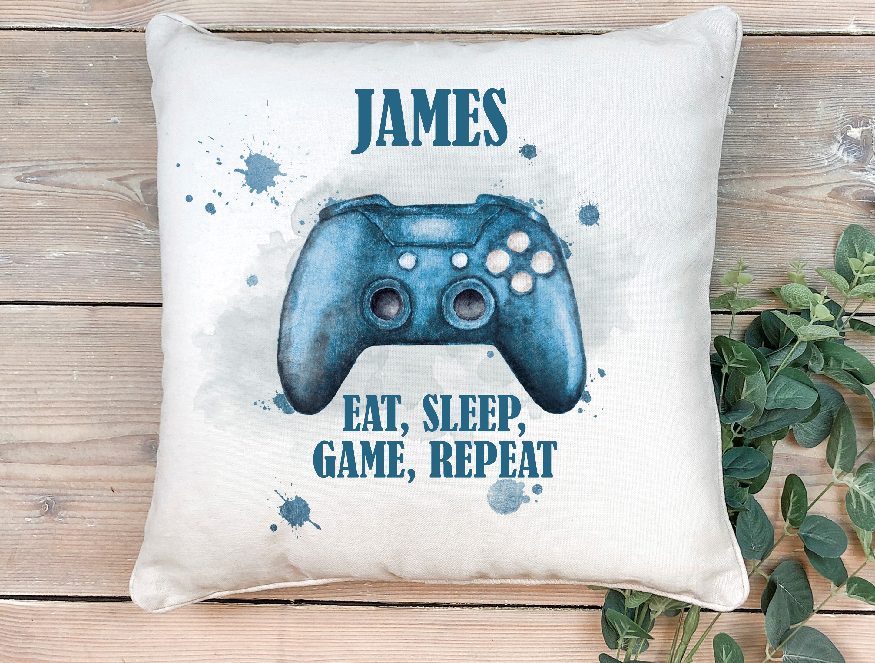 Personalised Gaming Cushion | Eat, Game, Sleep Repeat Cushion | Gift ...
