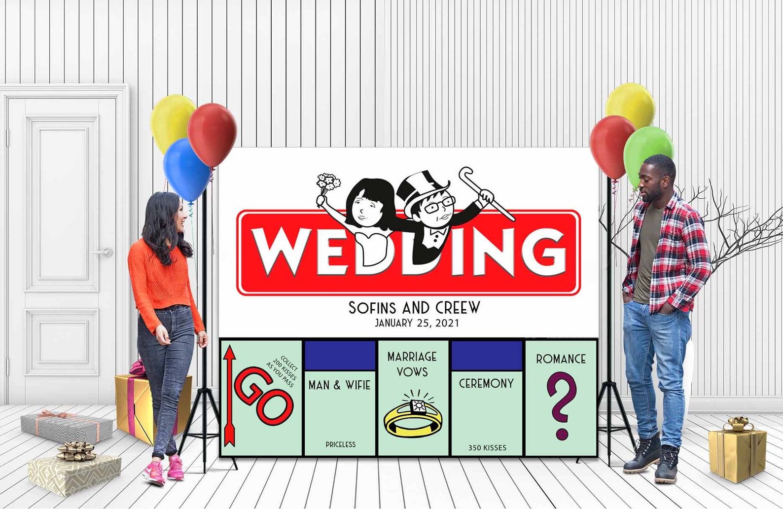 PRINTED or DIGITAL Wedding Monopoly backdrop Monopoly | Etsy